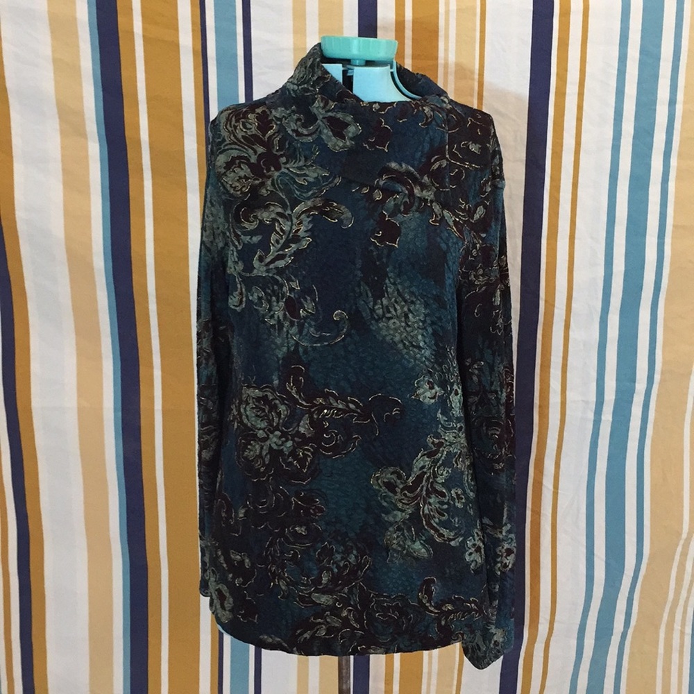 Vintage Teal And Gold Stretch Side Collar Shirt - Gem